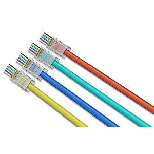 PETECHTOOL RJ45 CAT6A CAT6 Pass Through Connectors 23 AWG Cables 50-Pack - End Bold Ethernet 8P8C Gold Plated Modular Plug for Unshielded Twisted Pair Solid Wire & Standard Cables