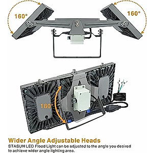 STASUN LED Flood Lights Outdoor, 300W 27000LM Dusk to Dawn Security Light with Photocell, IP66 Waterproof, 5000K, 3 Heads Adjustable Wide Outside Lighting for Area Parking Lot, Yard, Street, Stadium