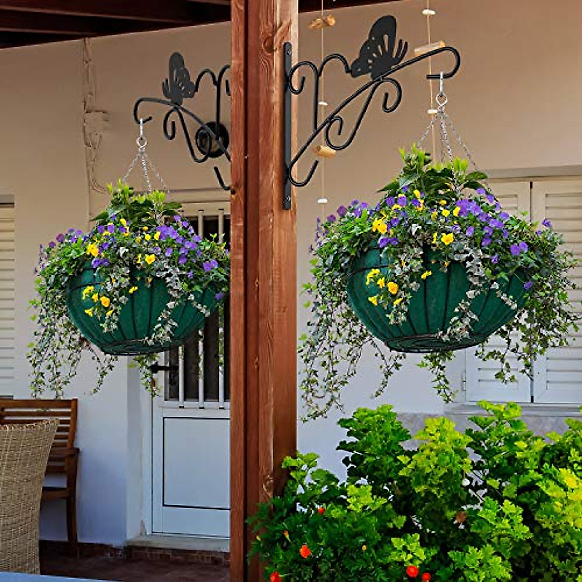 Amagabeli 4 Pack Hanging Plants Bracket 11" Planter Hooks Hanger Flower Pot Bird Feeder Wind Chimes Lanterns Patio Lawn Garden for Outdoor Indoor Wall Fence Screw Mount Against Door Arm Black BG156