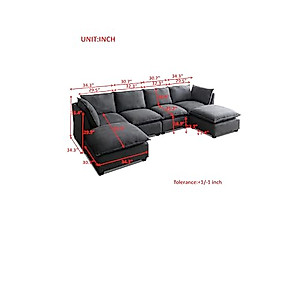 Eafurn Down Filled Convertible Modular Sectional Sofa with Movable Ottomans, 6 Seater Oversized Free Combination Reversible Sleeper Corner Couch Bed Sofabed w/Thicked Cushions for Living Room Office