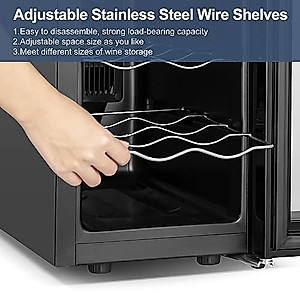 Mini Wine Fridge, 8-Bottle Small Wine Cooler, Wine Cooler Refrigerator With Removable Shelves Interior Lighting Digital Touch Control, And Private Reserve Wine Cellar For Home, Office, Bar