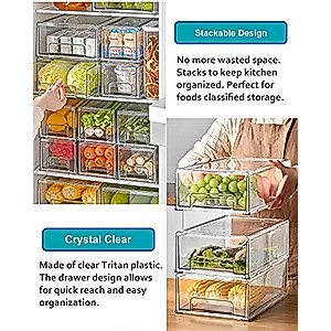 AYOTEE Refrigerator drawer organizer Fridge clear stackable drawers Organizer Bins stackable fridge storage bins drawers for Fridge,Freezers(LARGE)