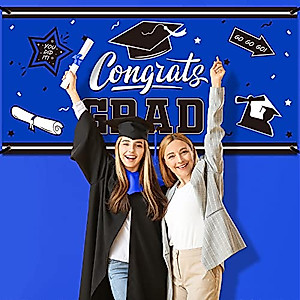 Graduation Backdrop Banner Blue Large Congrats Grad Party Supplies Decorations Photography Background for 2023 Graduation Party