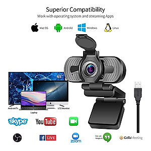 Dericam Webcam, HD 1080P Webcam with Microphone, USB Webcam, Play and Plug Streaming Webcam for PC Desktop & Laptop,for Video Calling Streaming, Conference, Gaming, Online Classes (with Tripod)