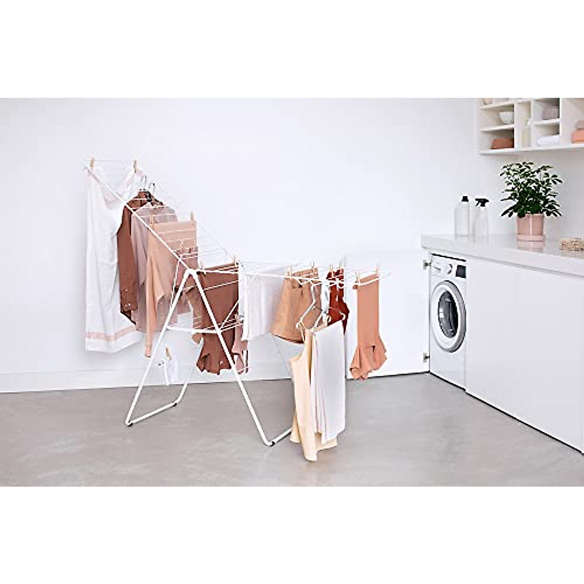 Brabantia HangOn Laundry Drying Rack (82ft / Fresh White) Compact, Foldaway, Adjustable Indoor Stainless Steel Clothes Horse