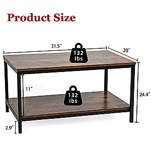 SENIG Coffee Table, Small Coffee Table for Living Room, Coffee Tables with Storage Shelf，Brown Coffee Tables for Small Spaces, Rectangle Wood Table Metal Side End Table, Center Table for Living Room