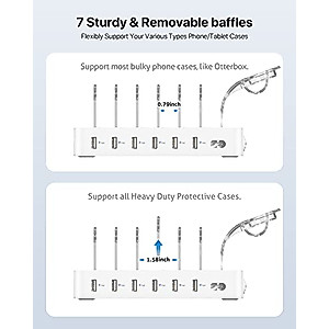 SooPii Premium 6-Port USB Charging Station Organizer for Multiple Devices, 6 Short Charging Cables and One Upgraded i-Watch Charger Holder Included, for Phones, Tablets, and Other Electronics, White