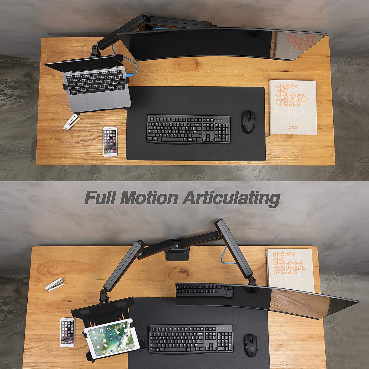 AVLT Laptop and Monitor Arm - Mount 15.6" Notebook and 32" Monitor on 2 Full Motion Adjustable Arms - Organize Your Work Surface with Ergonomic VESA Monitor Mount