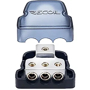 RECOIL DB13 3 Way Power Distribution Block, 1 X 0/2/4 Gauge in / 3 X 4/8 Gauge Out Power Distribution Ground Distributor Block for Car Audio Amplifier Splitter