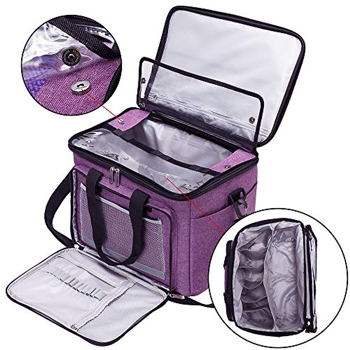 BENGDA Knitting Bags and Totes,Crochet Yarn Organizer with Inner Divider for Knitting Needles,Project and Supplies,Easy to Carry, High Capacity (Purple with Cover)