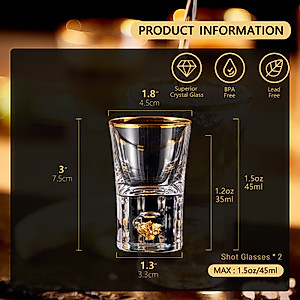 DUJUST Shot Glasses (1.5oz), Crystal Shot Glass Set Decorated with 24K Gold Leaf Flakes, Cool & Cute Shot Cups, BPA-Free & Lead-Free, Perfect for Décor & Collection, Gift Choices - 2 pcs