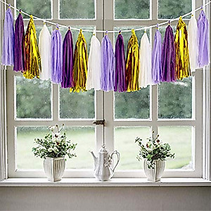 ANSOMO Purple Tissue Paper Tassel Garland Party Banner - 20 PCS (Purple/Lavender/White/Gold)