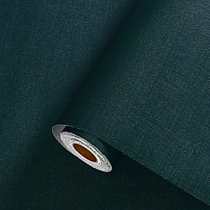 Akywall Grasscloth Peel and Stick Wallpaper Blackish Green Textured Fabric Linen Contact Paper Waterproof Self Adhesive Stick on Wall Paper Removable Vinyl Roll for Cabinet Drawer 15.7" x 78.7"