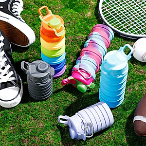 CHENGU 8 Pcs Collapsible Water Bottles Silicone Travel Water Bottle 16 oz Reusable Leakproof Foldable Water Bottles with Clip for Camping Hiking Cycling Travel Gym Yoga Outdoor Sports