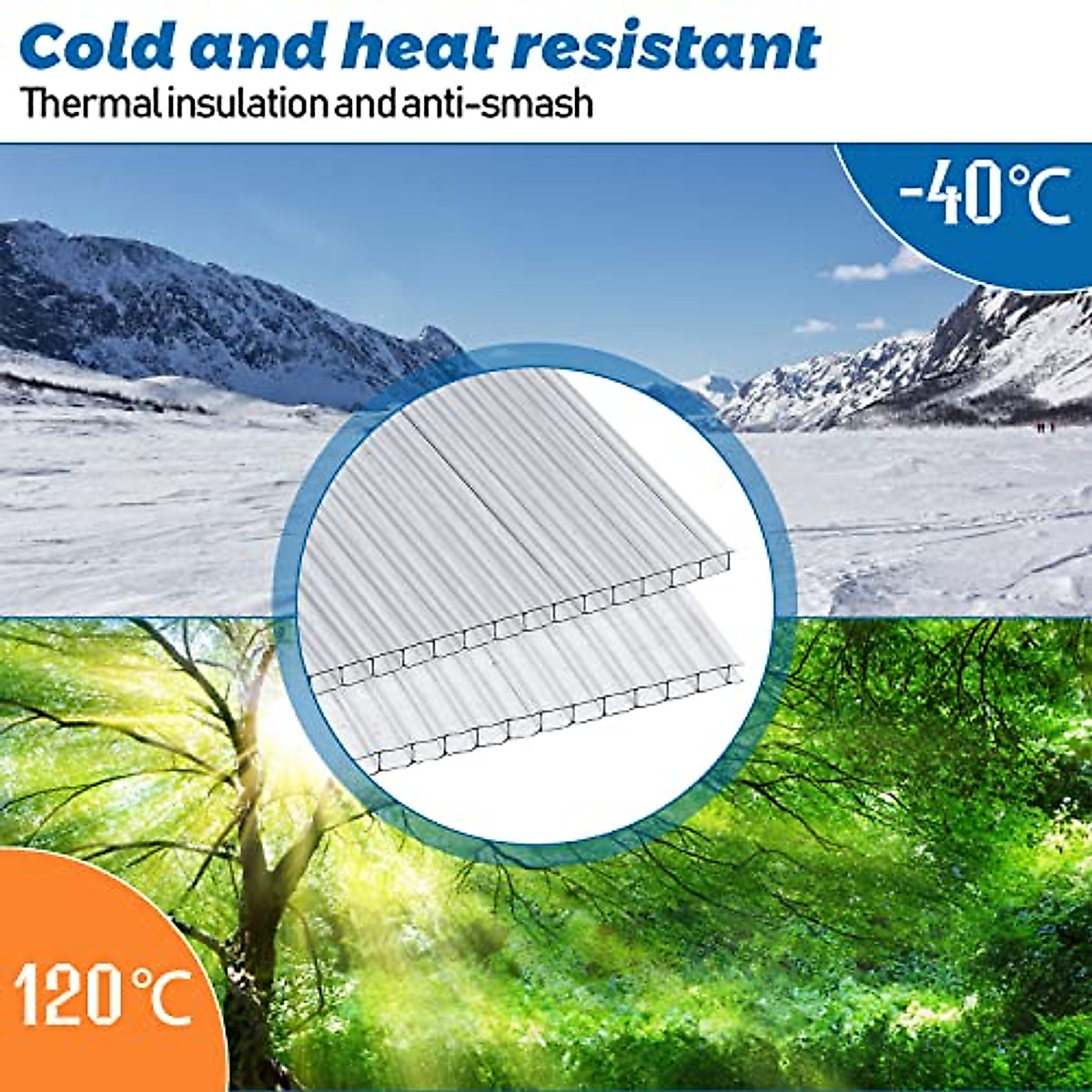 Kirumie 14 Pieces 4' x 2' x 0.16'' Polycarbonate Greenhouse Panels Twin-Wall Polycarbonate Panels Waterproof UV Protected Reinforced Clear Sheets, Panels use for Greenhouse, Outdoor, Plant Stand Roof