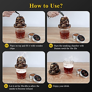 Cocktail Smoker Kit with Torch & 4 Flavors Wood Smoker Chips, iTayga Ceramics Whiskey Smoker Kit for Cocktails, Whiskey, Drinks, Bourbon - Unique Gifts for Men/Father/Husband/Friends(No Butane)