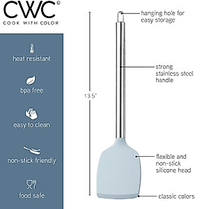 COOK WITH COLOR Silicone Cooking Utensils, Kitchen Utensil Set, Easy to Clean Silicone Kitchen Utensils, Cooking Utensils for Nonstick Cookware, Kitchen Gadgets Set, 10 Pieces, Blue and White