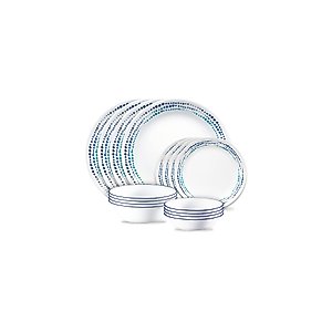 Corelle Ocean Blues 16pc, Service for 4, Dinnerware Set, 8 Plates 8 Bowls, Chip & Break Resistant, Dinner Plates and Dinner Bowls, Corelleware Plates, White