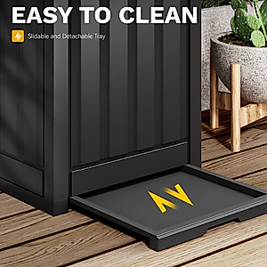 DWVO 33 Gallon Outdoor Trash Can with Tiered Lid and Drip Tray, Waterproof Resin Garbage Can for Patio, Kitchen, Deck and Backyard - Black