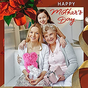 U UQUI Rose Bear Gifts for Her, Flower Bear Rose Teddy Bear with Box Lights Necklace Balloon Card, Cute Romantic I Love You Anniversary Birthday Gifts & Decorations