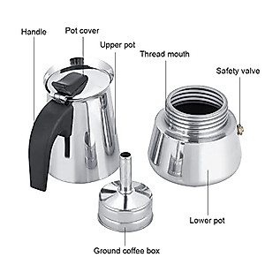 YUYTE Moka Stovetop Espresso Maker Italian Style Cup Stainless Steel Coffee Pot Moka Espresso Maker Mocha Pot Coffee Brewing Tool