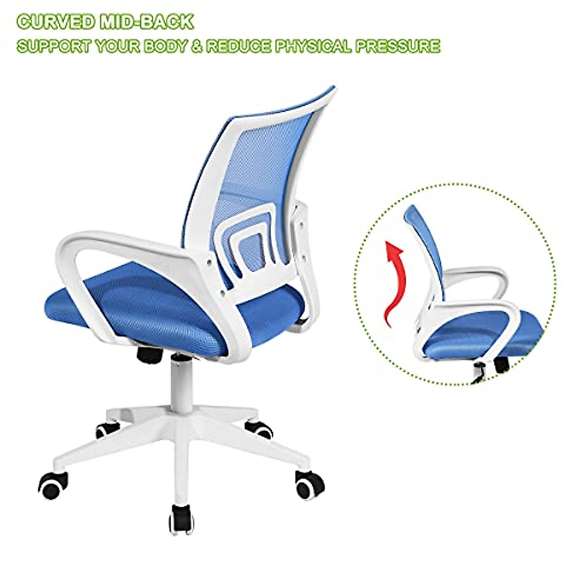 Geniqua Ergonomic Office Chair Mesh Desk Chair Computer Chair Lumbar Support Modern Rolling Adjustable Swivel Task Chair for Home Office, Blue