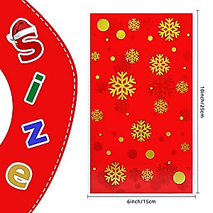Outus 50 Pieces Christmas Favor Bags Snowflake Pattern Treat Bags Flat Cellophane Plastic Party Bags for Bakery, Popcorn, Cookies, Candies and Dessert with 100 Pieces Twist Ties (Red with Gold)
