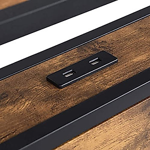 MWrouqfur Modern Industrial Queen Bed Frame with LED Lights and 2 USB Ports,Bed Frame Queen Size with Wood Storage Headboard and 12" Under Bed Storage,Noise Free,No Box Spring Needed (Queen)