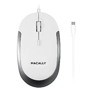 Macally Wired USB C Mouse for Mac & Windows - 3 Button & Scroll Wheel USB Type C Mouse - Comfortable Ambidextrous Design - Compact Wired Mouse with Optical Sensor & DPI Switch 800/1200/1600/2400