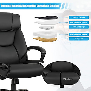 POWERSTONE Big and Tall Office Chair 500lbs PU Leather Ergonomic Massage Office Chairs Wide Seat High Back Adjustable Computer Chair Large Executive Chair Swivel Rolling Chair