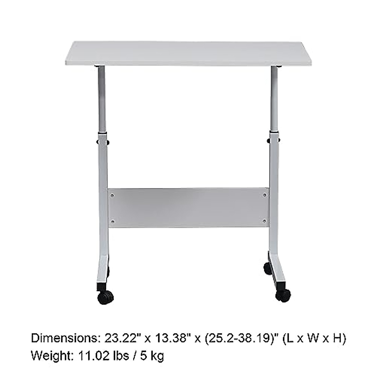 Lifting Mobile Computer Desk Standing Adjustable Height Rolling Laptop Small Desks for Small Spaces Foldable Workstation Writing Desk Collapsible Study Table Corner Side Table,Easy to Assemble,White