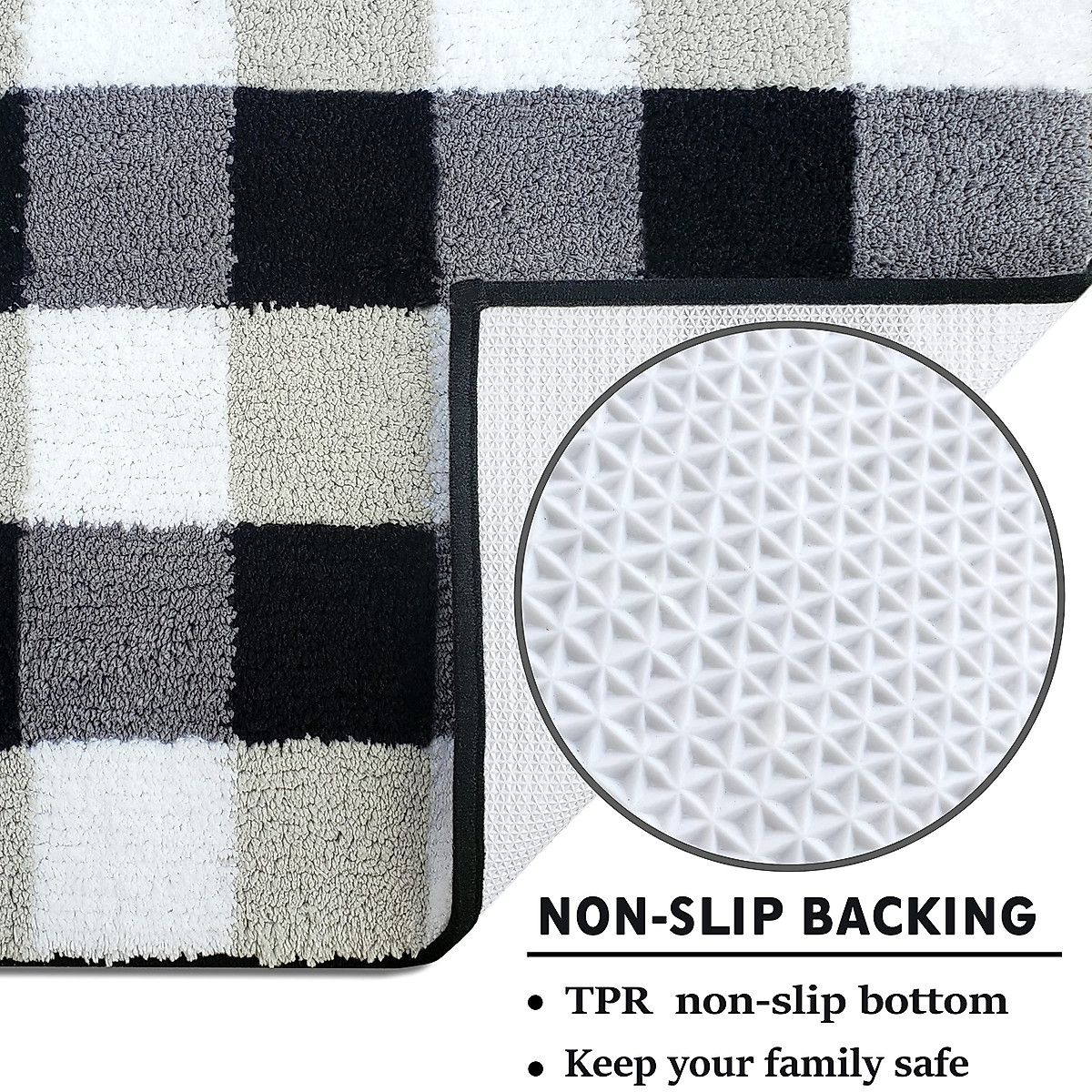 EARTHALL Buffalo Plaid Bathroom Rug Set 2 Pieces 20”x30”+20”x60”, Non Skid Washable Microfiber, Soft Absorbent Kitchen Rugs and Mats Set for Floor, Kitchen, Hallway, Bathroom, Laundry, Office