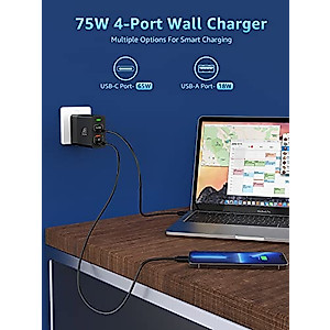 USB C Charger, 75Ｗ iPhone Fast Charger Block, Dual PD3.0 & QC3.0 Super Fast Wall Charger, PPS Type c Charger Fast Charging,Travel Power Adapter Compatible MacBook Pro/Air/iPad/iPhone14/Galaxy S22/S21
