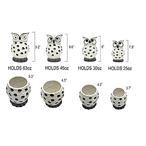 ACK Tuscany Cute Black and White Owl 4PCs Canister Set with Lid, Kitchen Storage Jar, Food Storage Container, Airtight Storage Container With Rubber Seal