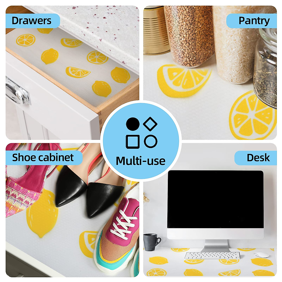 12 Pcs Refrigerator Liners, 17.7"x11.8" Washable Fridge Liner for Drawer/Cabinet Shelf Liner, Non-Slip EVA Multi-Use Shelf & Refrigerator Mats - BPA Free (Lemon)