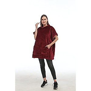 Zillywood Oversized Wearable Blanket Hoodie with Removable Sleeves, Hood and Bottom. Soft Customizable Fleece Blanket Hoodie with Sleeves, Wearable Warm Snuggle Blanket with Zippers. (Wine, One Size)