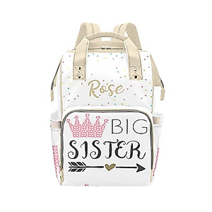 CUXWEOT Personalized Sister Diaper Bag Backpack with Name Custom Mommy Nursing Baby Bags Nappy Bag Casual Travel Daypack for Mom Girl Gifts