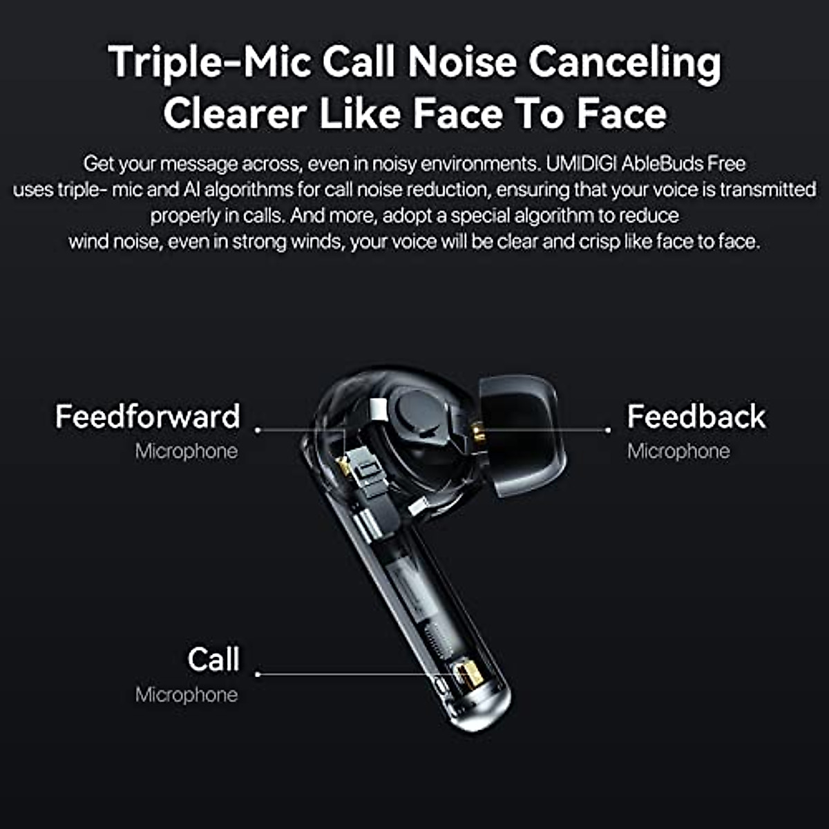 UMIDIGI Ablebuds Free Wireless Earbuds,Bluetooth 5.2 Headphones Noise Cancellation Earphones Stereo Bass Earphones，IP55 Waterproof Sports 27H Playtime in-Ear Built-in Mic Headset ENC Clear Calls