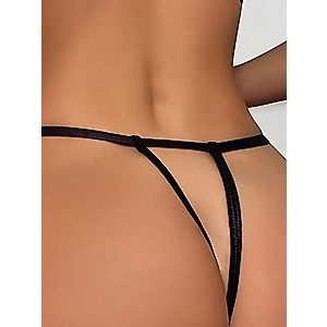 SOLY HUX Women's Sexy Panties Thong for Women G-String Stappy Exotic Thongs Underwear Panties Blue Embroidery Mesh S