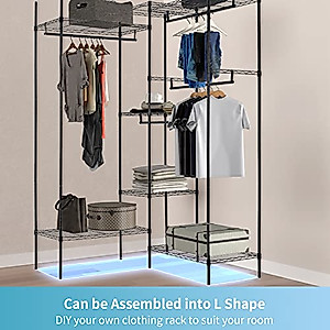 Garment Rack Metal Clothes Rack Large Armoire Storage Portable Closet Shelves Wire Clothing Rack Multiple Assembly Methods with 4 Hanger Rod 4 Large Shelves 3 Small Shelves, Max Load 830 LBS, Black