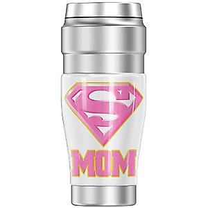 Superman - Logo OFFICIAL Super Mom Pink THERMOS STAINLESS KING Stainless Steel Travel Tumbler, Vacuum insulated & Double Wall, 16oz