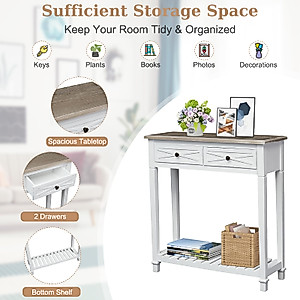 JSUN7 Console Table Sofa Table with Storage, Entrance Tables with 2 Drawers, Narrow Long Console Tables for Entryway Living Room Hallway, White