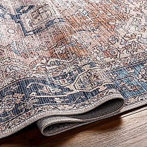 Mark&Day Washable Rugs, 3x12 Wyacondah Traditional Navy Runner Area Rug, Blue Orange Ivory Carpet for Hallway, Kitchen, Bedroom or Living Room (2'7" x 12' Runner, Machine Washable)