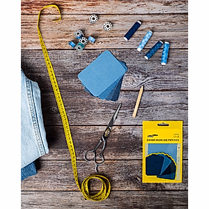 ZEFFFKA Premium Quality Denim Iron-on Jean Patches Inside & Outside Strongest Glue 100% Cotton Assorted Shades of Blue Repair Decorating Kit 12 Pieces Size 3" by 4-1/4" (7.5 cm x 10.5 cm)