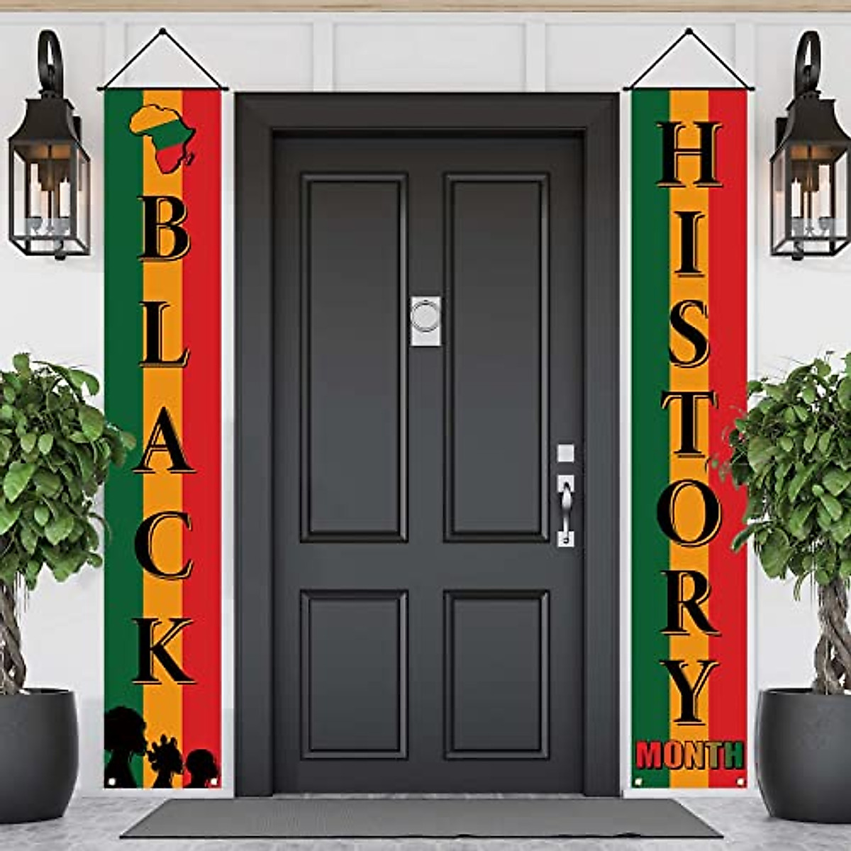 Happy Black History Month Porch Banner African American Decoration Front Door Sign Wall Hanging Party Fireplace Black Red Yellow Decorations and Supplies for Home Office
