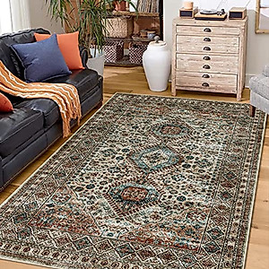 RUGSREAL Machine Washable Rug Vintage Small Throw Indoor Carpet Low Pile Non-Slip Boho Area Rug Persian Rug for Living Room Bedroom Home Office, 3' x 5' Taupe