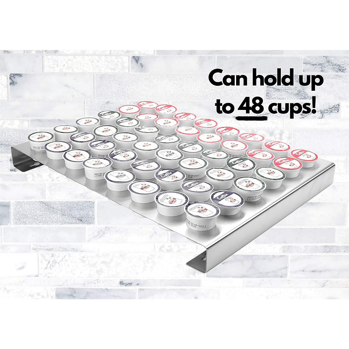 Polar Whale 2 Brushed Stainless Steel Coffee Pod Organizer Storage Tray Counter Stand or Wall Mount Compatible with Keurig K-Cup KCup for Kitchen Home Office Waterproof 19 x 14.5 Inches Each Holds 48