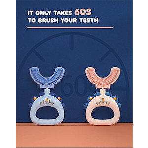 GIMBO U Shaped Toothbrush for Kids with Food Grade Silicone Brush Head (Pink)