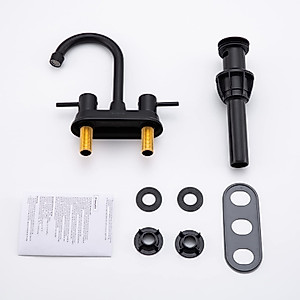 4 Inch Centerset Black Bathroom Faucet, 2 Handle Lead-Free Faucet for Bathroom Sink 2~3 Hole,360 Swivel Spout RV Bathroom Vanity Sink Faucet with Pop Up Drain,Matte Black