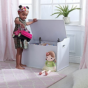 KidKraft Austin Wooden Toy Box/Bench with Safety Hinged Lid, White, Gift for Ages 3+